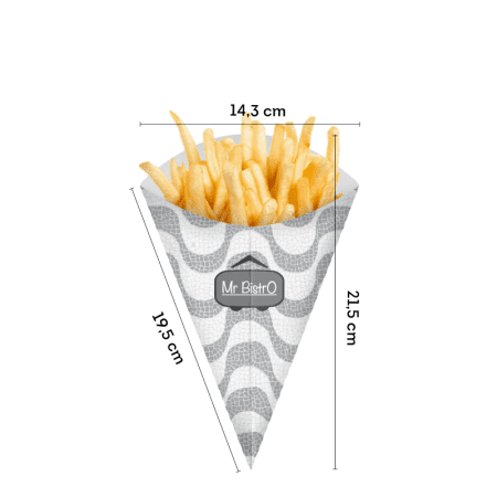Cone de Papel para Batata Frita P – Modelo 1 – Gráfica Olimac – Embalagens Personalizadas